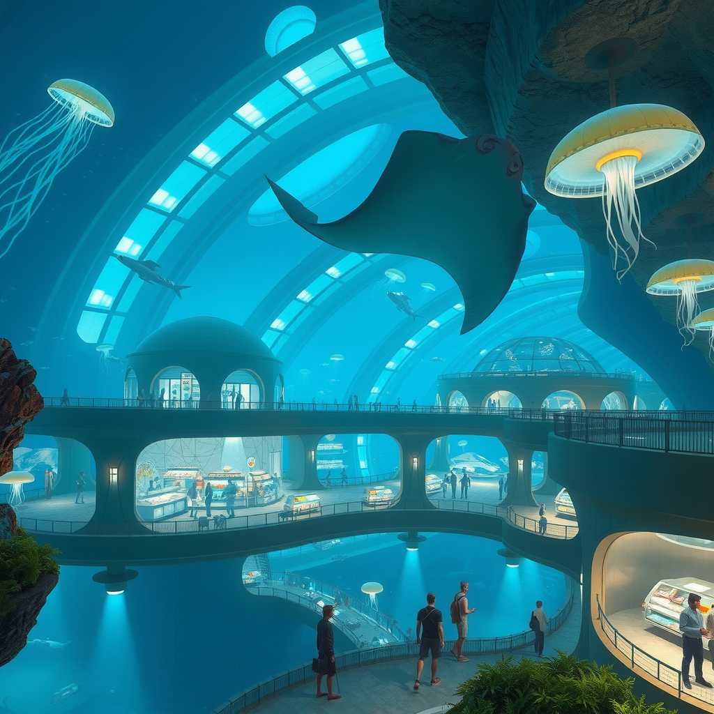 Beneath glowing coral cliffs, a city of light thrives. — Moescape