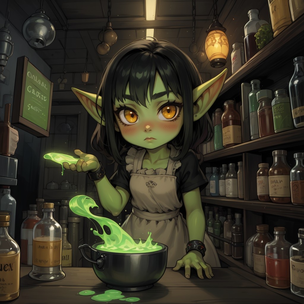 Goblin Girl Apprentice in the Alchemist Guild 1 — Moescape