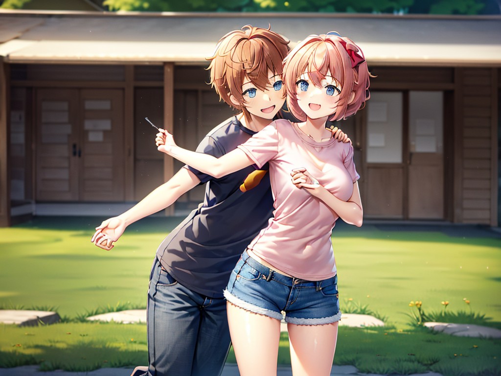 Sayori and MC hugging and playin around :p (DDLC) — Moescape